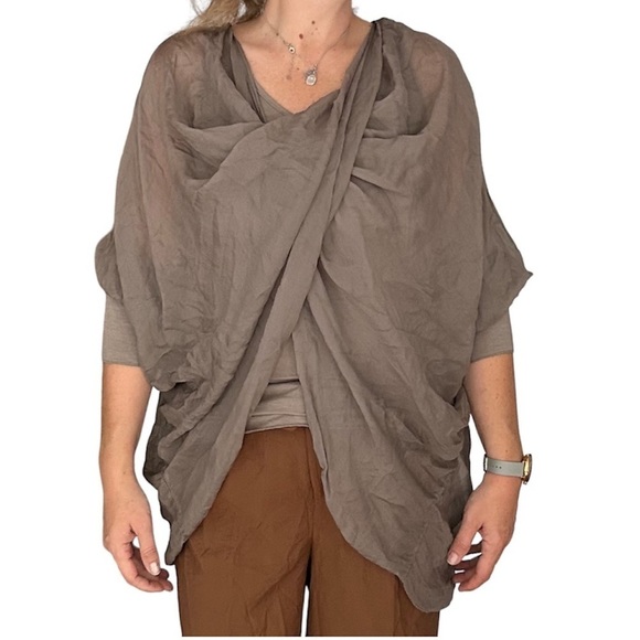 M Made In Italy | Tops | Made In Italy Silk Brown Beige Asymmetrical ...